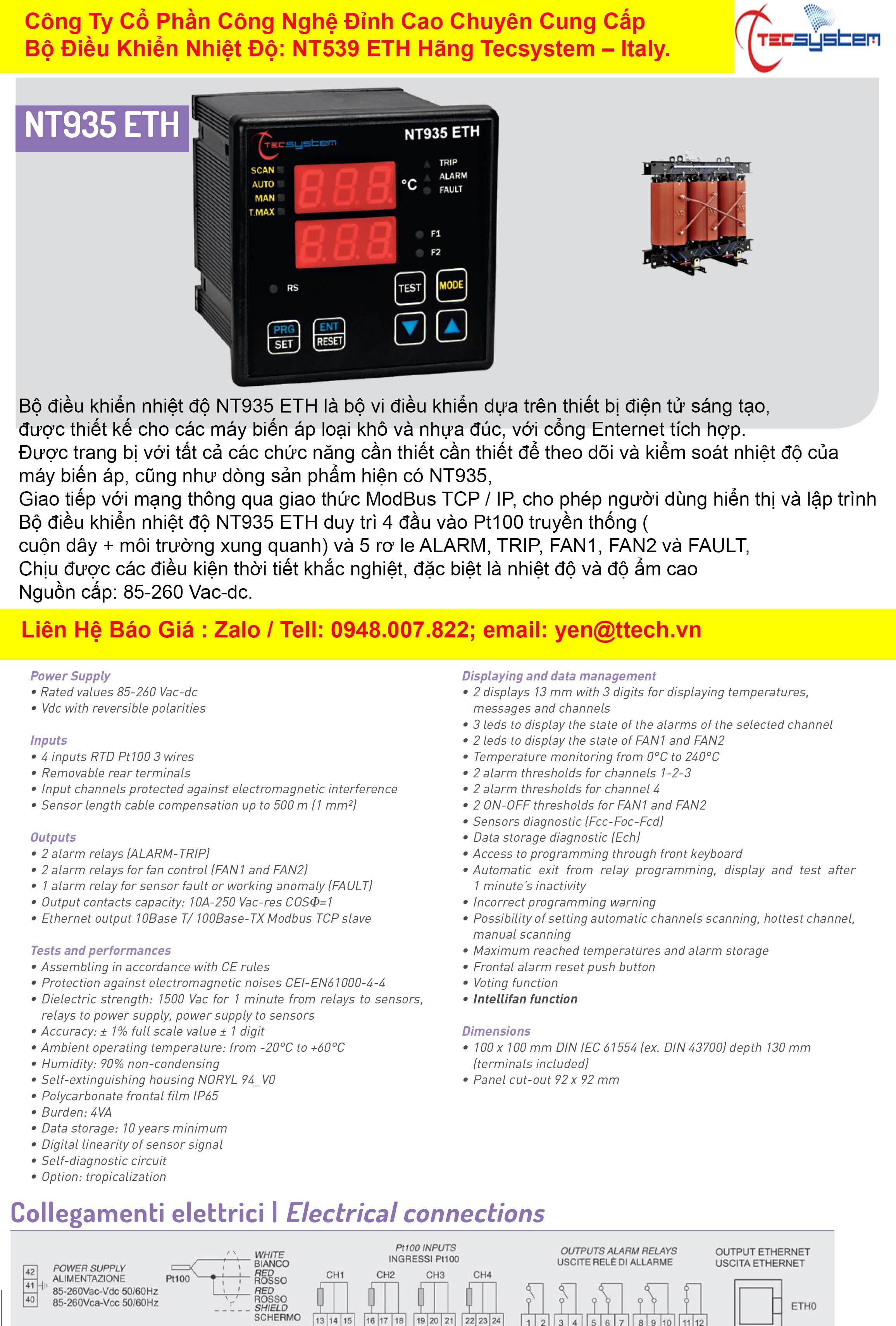 Bộ điều khiển nhiệt độ NT935 ETH Tecsystem